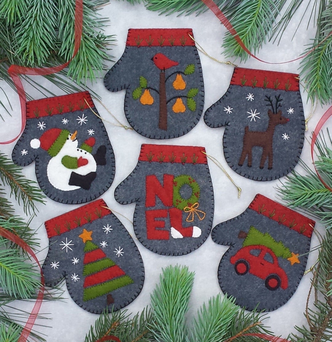 Charcoal Mittens six 6 Ornament Kit By: Rachel T. Pellman, Rachel's of ...