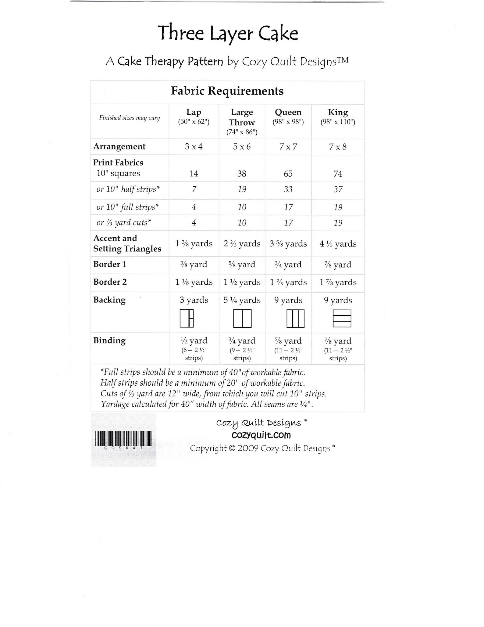 Three Layer Cake *quilt Pattern* BY: Cozy Quilt Designs - A Layer Cake ...