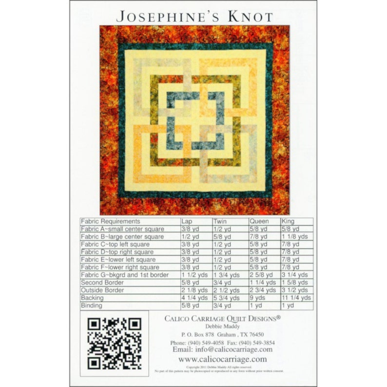 JOSEPHINE'S KNOT *quilt Pattern* By: Debbie Maddy Tiori Designs CCQD145 ...