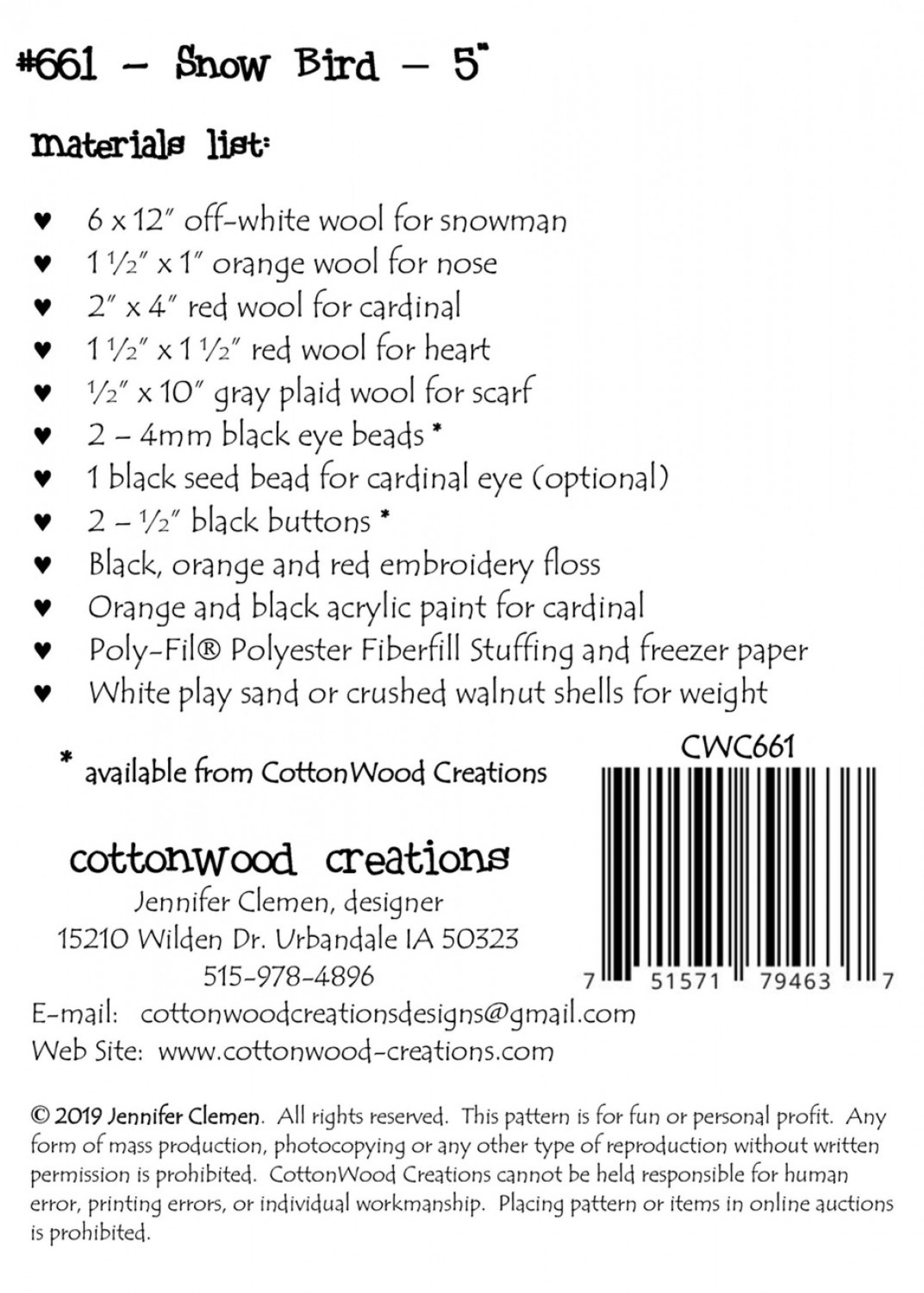 Snow Bird *pincushion Sewing Pattern* By: Jennifer Clemen - Cottonwood ...