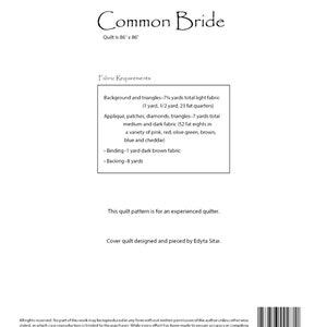 Common Bride *pieced & Applique Quilt Pattern* By: Edyta Sitar ...