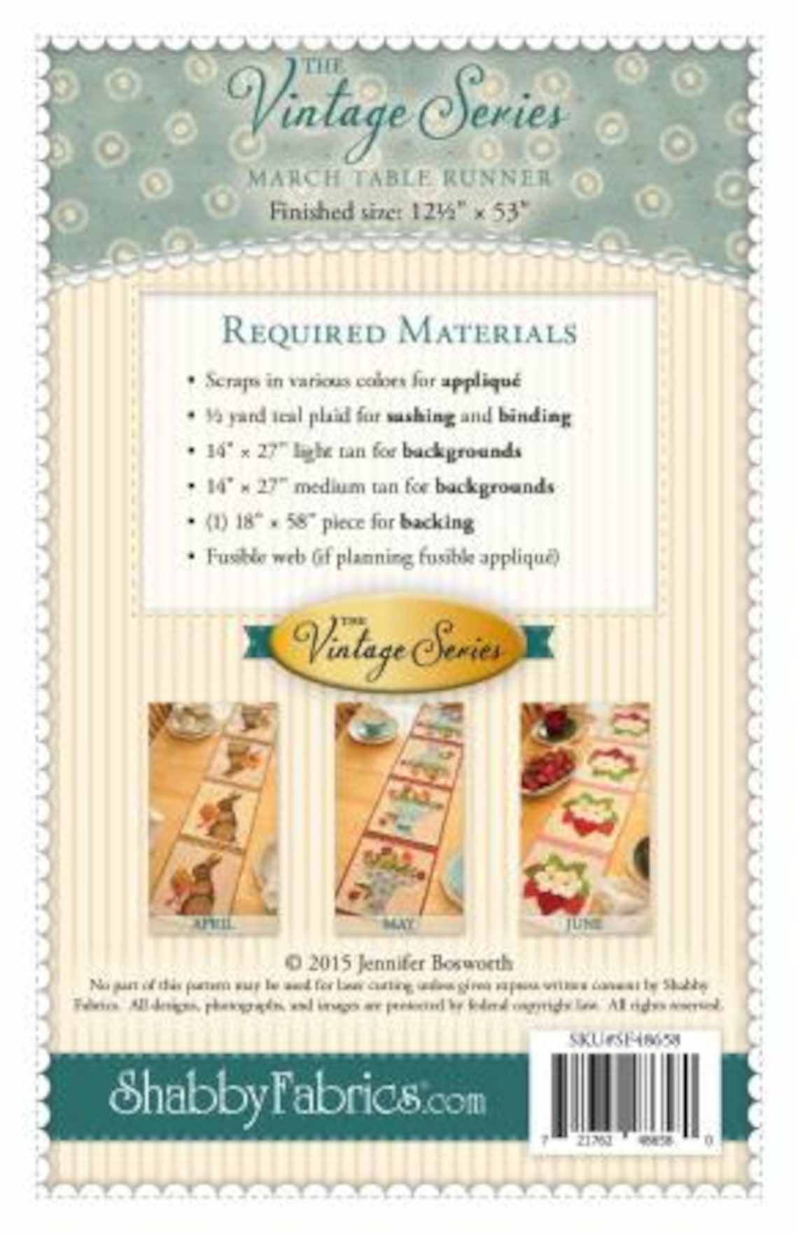 March Table Runner - the Vintage Series *applique Sewing Pattern* by ...