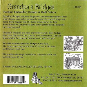 Grandpa's Bridges *machine Embroidery Designs & Quilt Pattern on CD* By ...