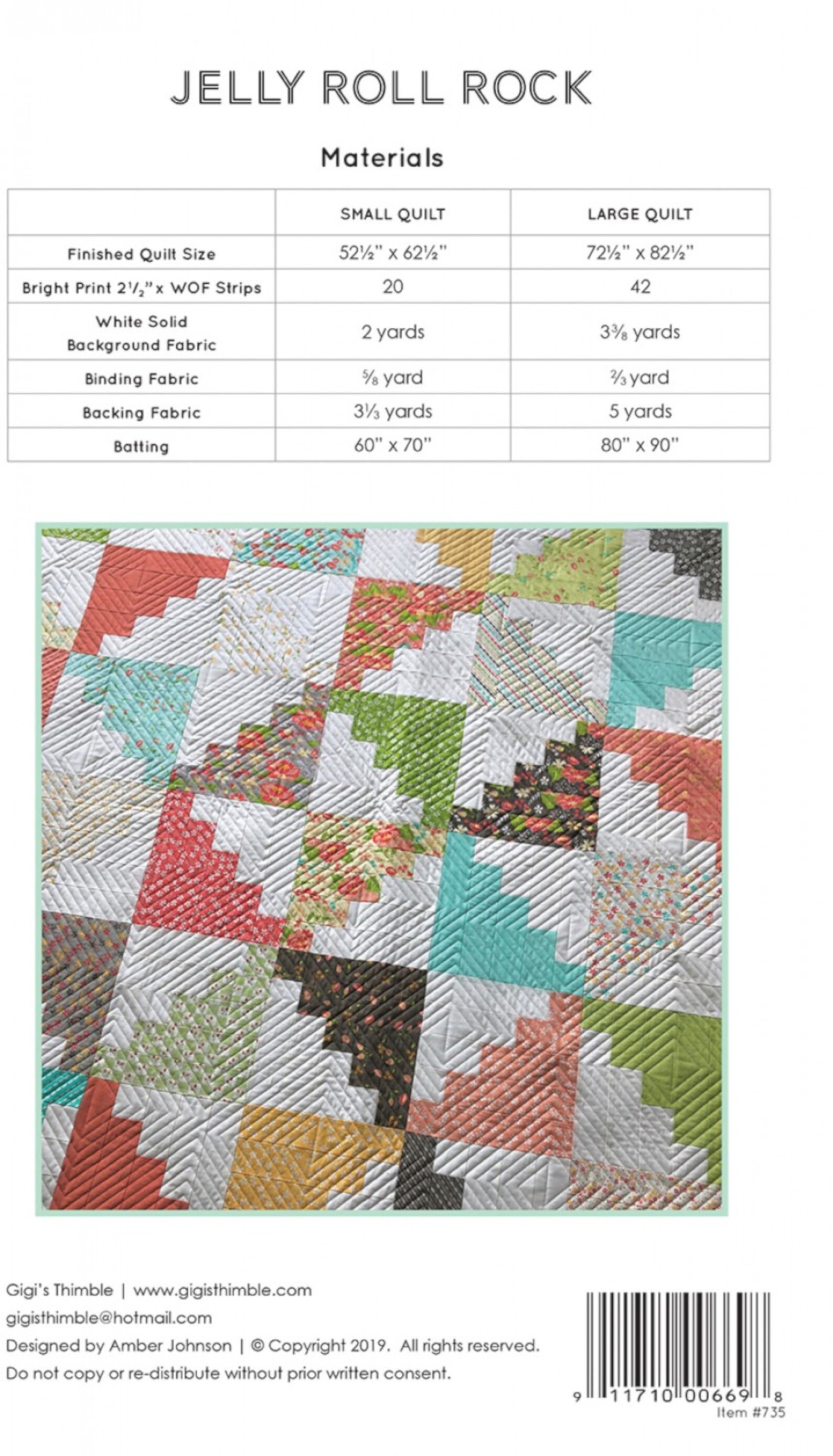 Jelly Roll Rock *quilt Pattern* By: Gigi's Thimble Quilt Patterns #735 ...