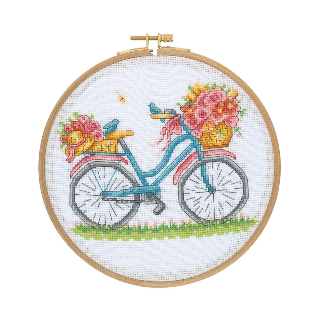 Bicycle With Flowers *cross Stitch Kit* With Wooden Hoop Code CCS01 ...