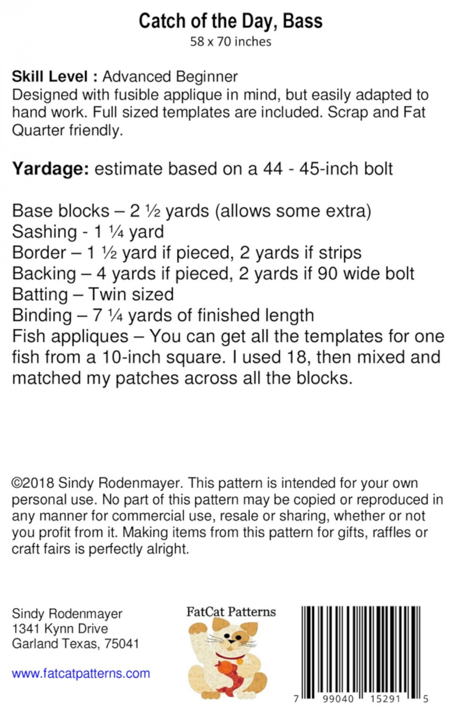 Catch of the Day Bass applique Quilt Pattern By: Sindy - Etsy