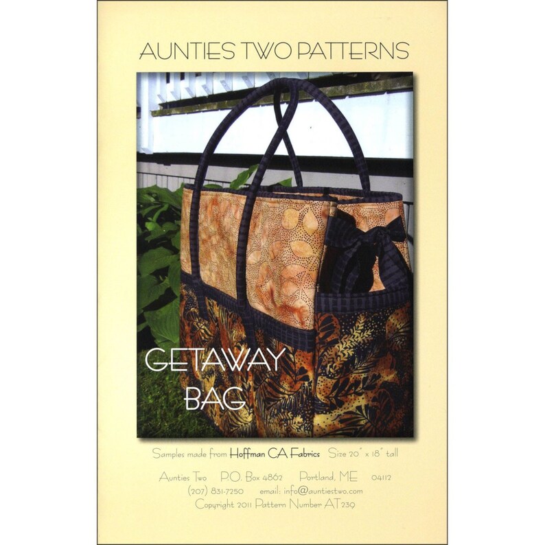 Getaway Bag sewing Pattern From: Aunties Two Patterns - Etsy