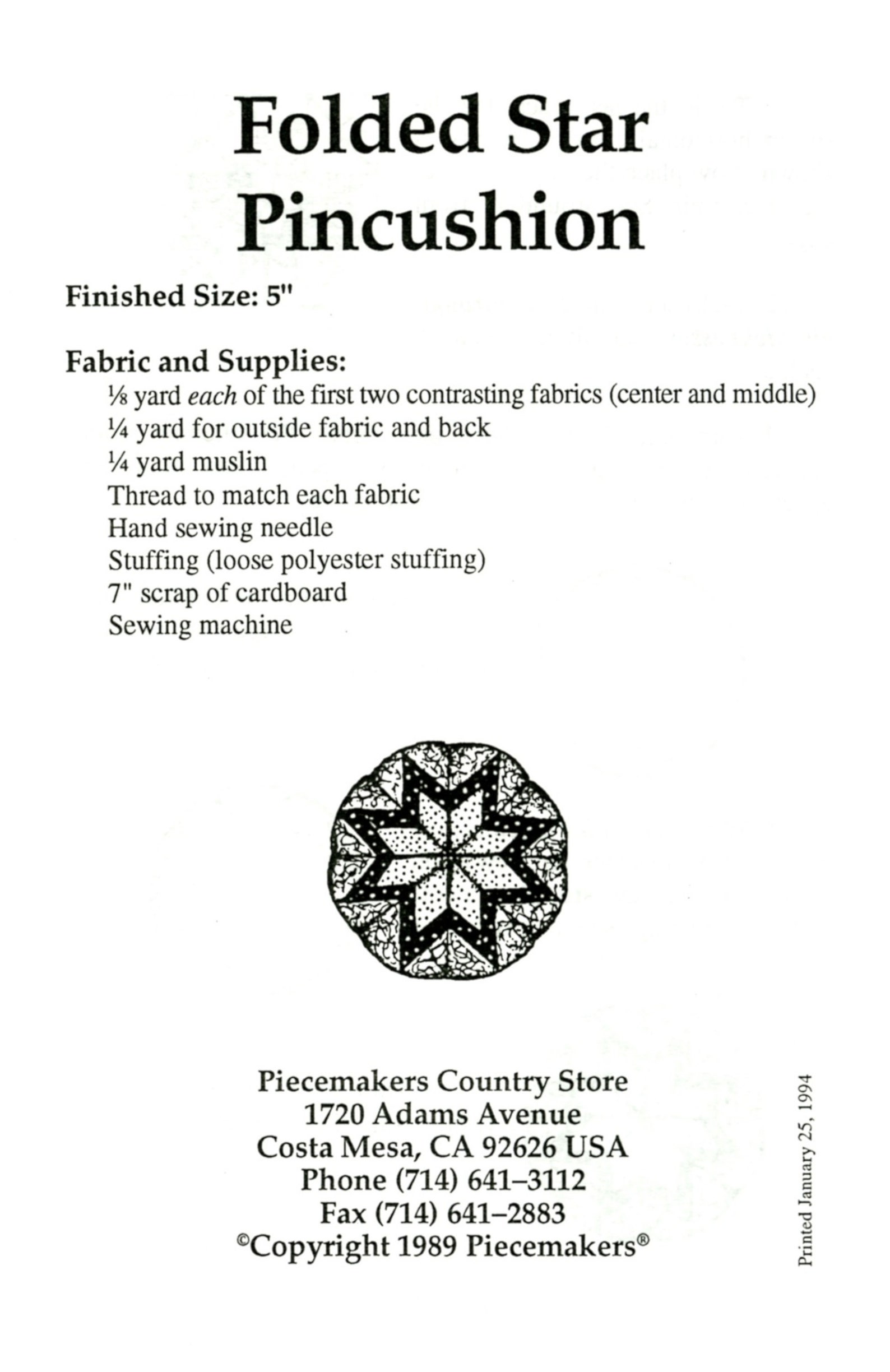 FOLDED STAR Pincushion Pattern By: Country Store Piecemakers PA18 - Etsy