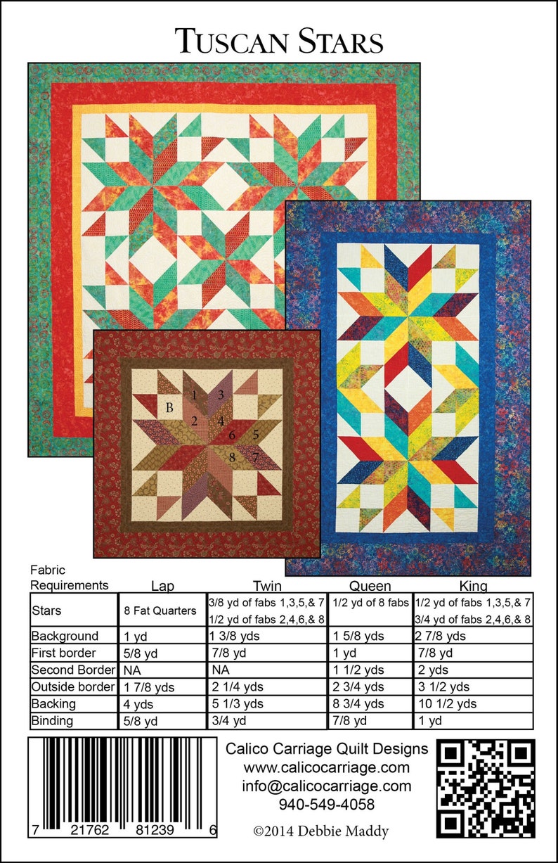 Tuscan Stars quilt Pattern Fat Quarter Friendly By: Debbie - Etsy