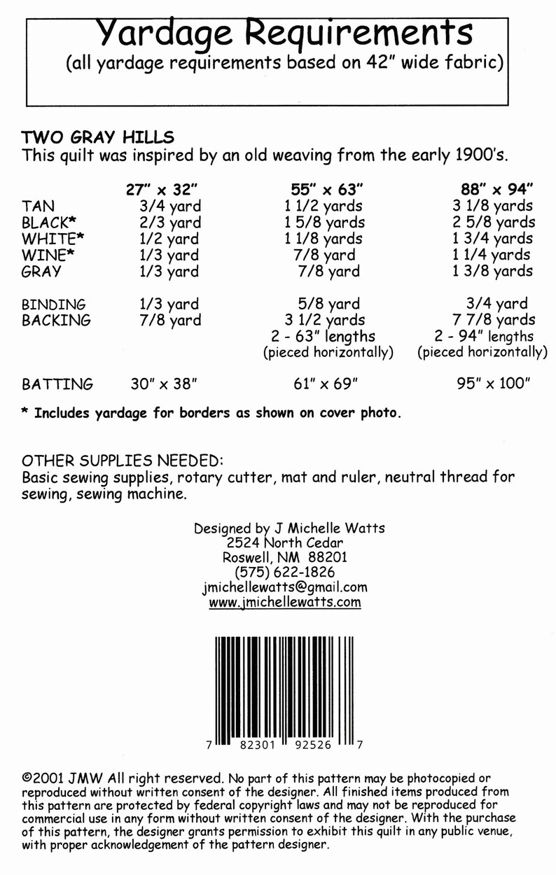 Two Gray Hills *A Native American Rug Design Quilt Pattern* By: J ...
