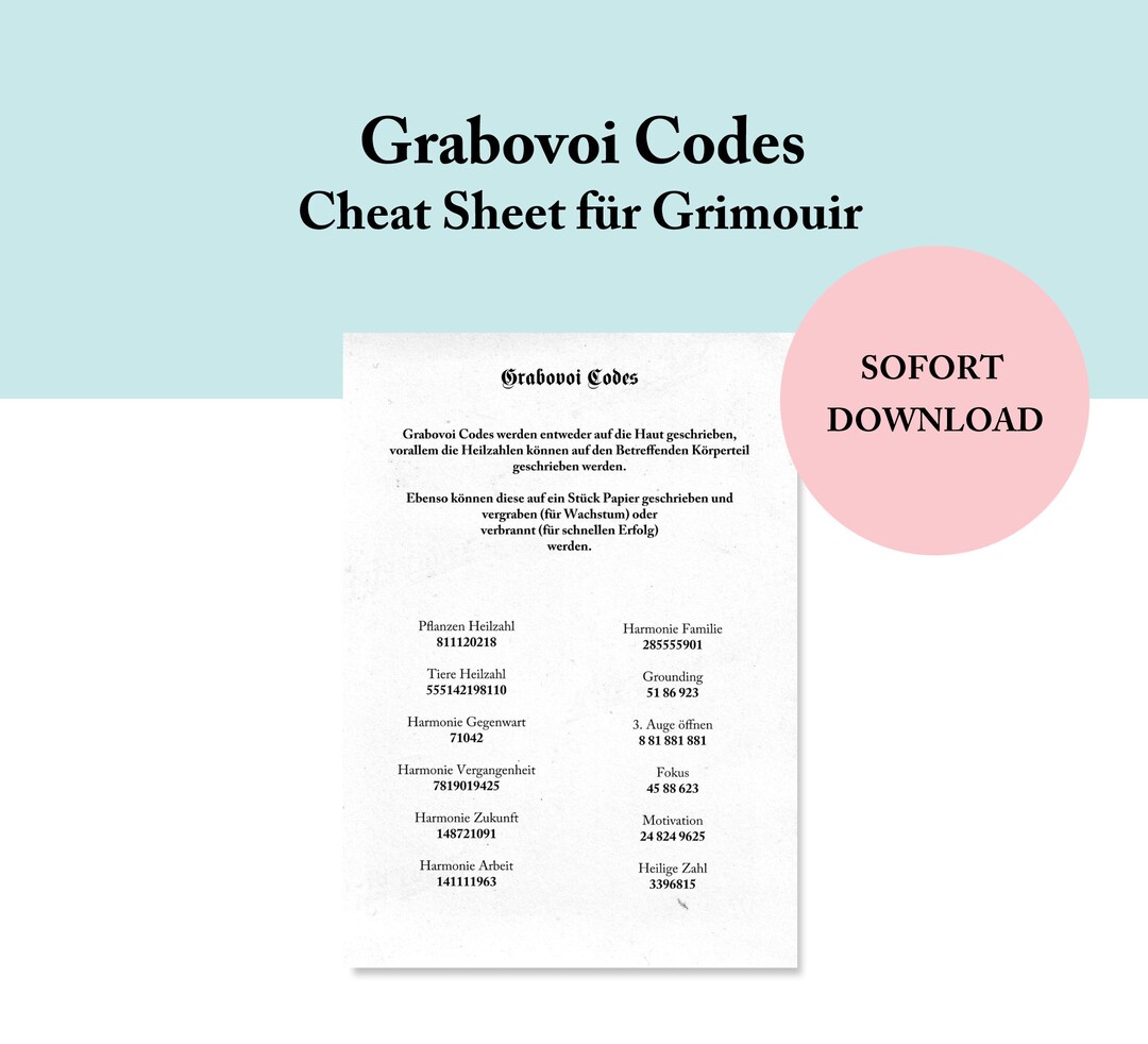 Grabovoi Codes | Cheat Sheet | Grimouir | PDF | Instant Download ...