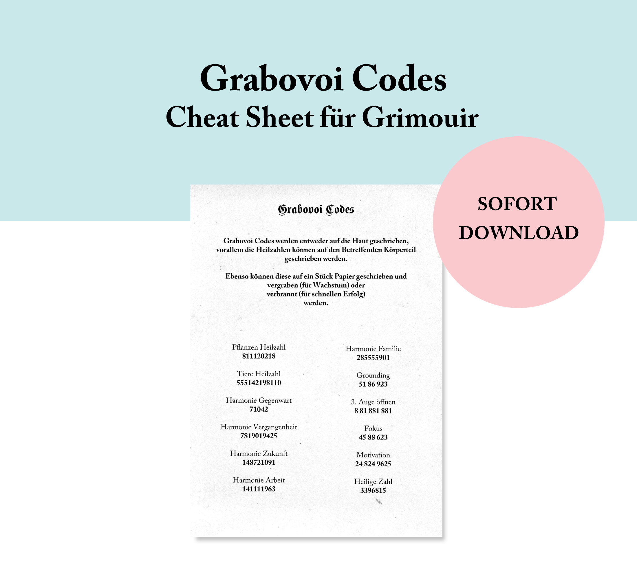 Grabovoi Codes | Cheat Sheet | Grimouir | PDF | Instant Download ...