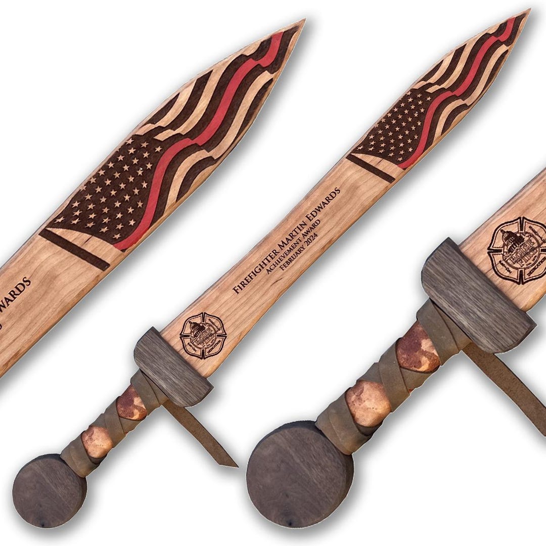 Custom Gladius Wooden Rudis Sword - Fire Department - Thin Red Line ...
