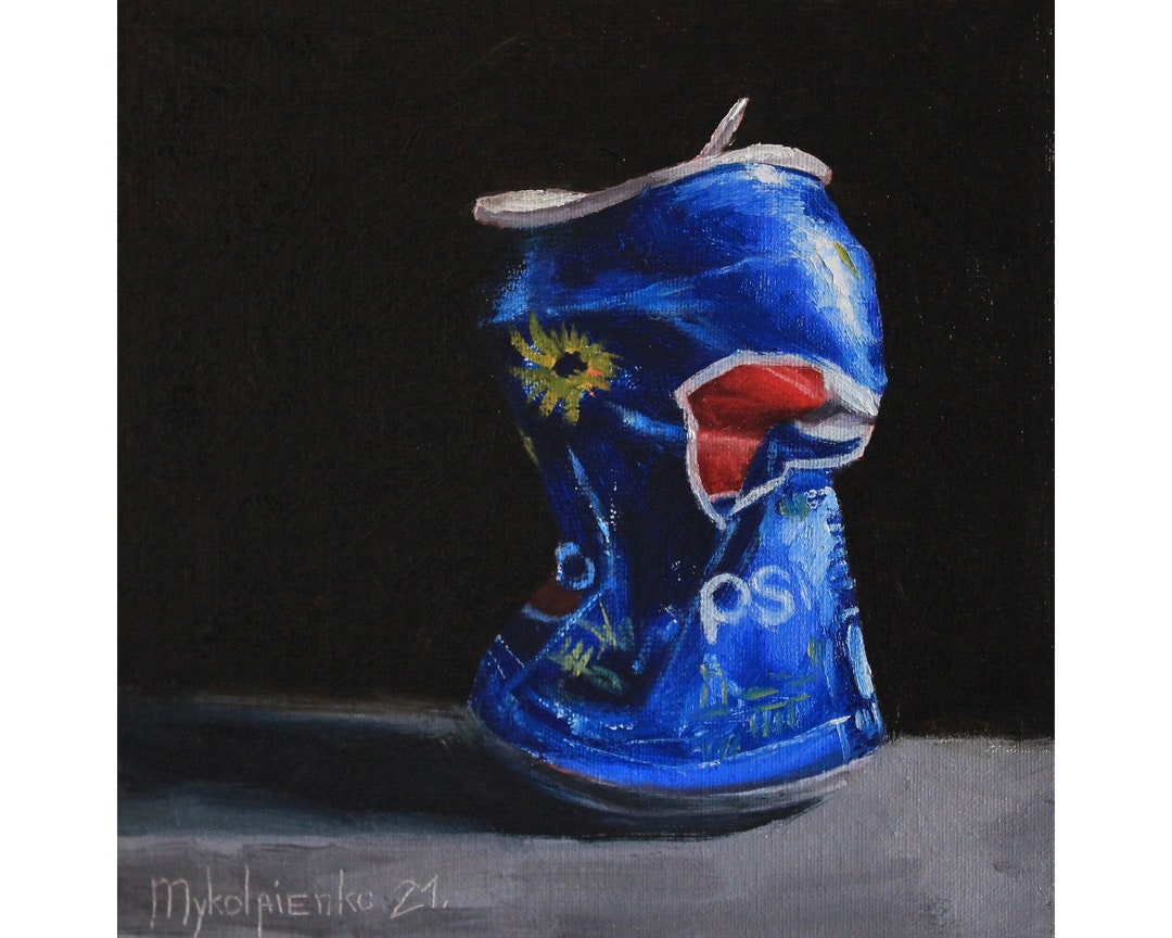 Pepsi Oil Painting, Soda Still Life, Crushed Pepsi Can Original Art ...