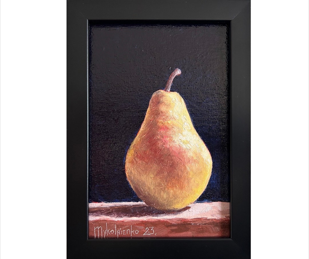 Pear Oil Painting, Pear Original Art, Fruit Still Life for Kitchen Wall ...