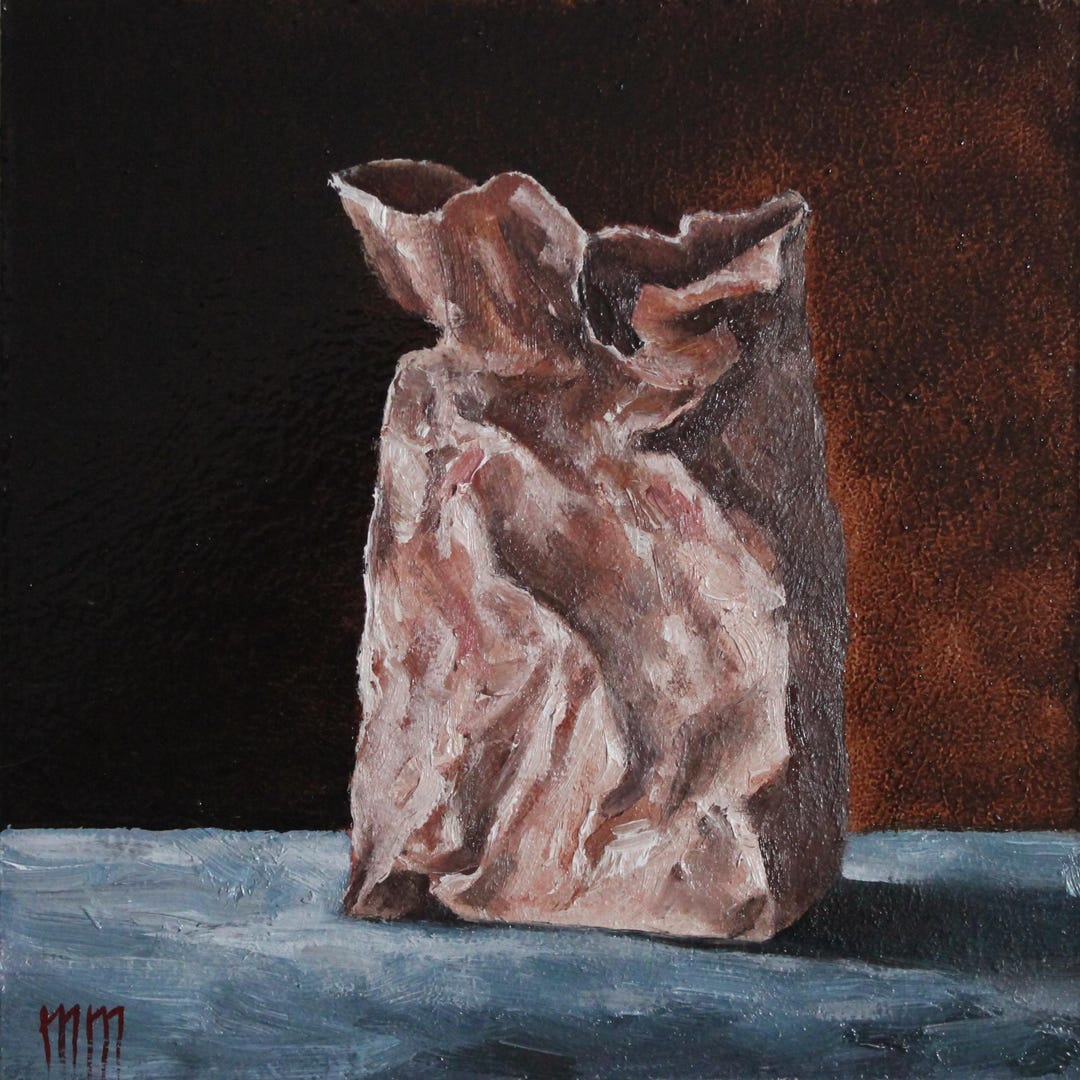 Paper Bag Oil Painting, Paper Bag Original Art, Food Bag Still Life for ...