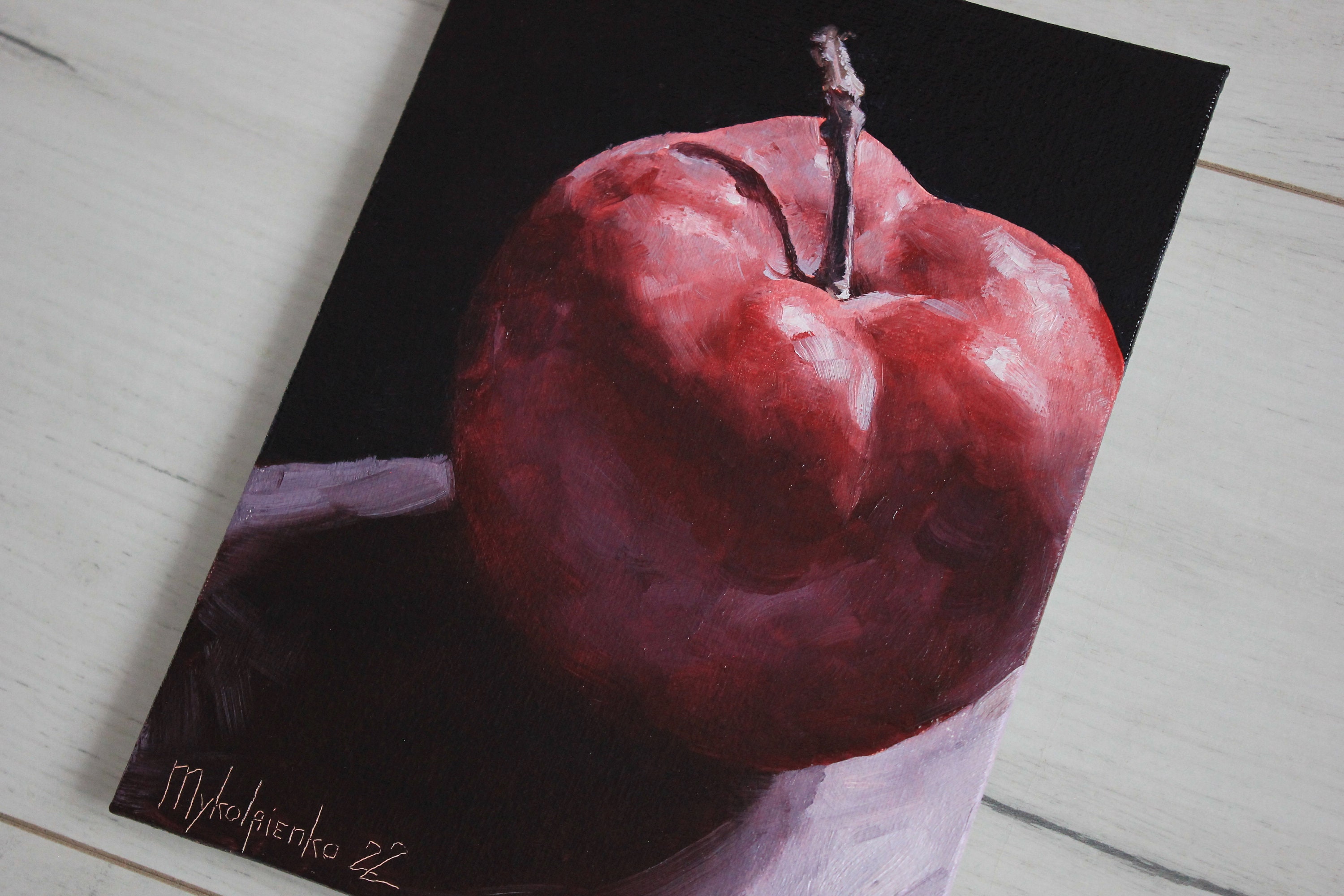 Red Apple Oil Painting Original Apple Art Fruit Still Life - Etsy