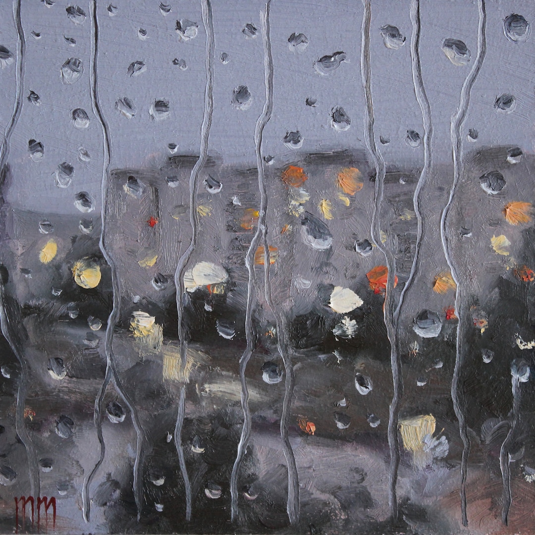 Rainy Window ORIGINAL Oil Painting, Raindrops Painting, Cityscape Art ...