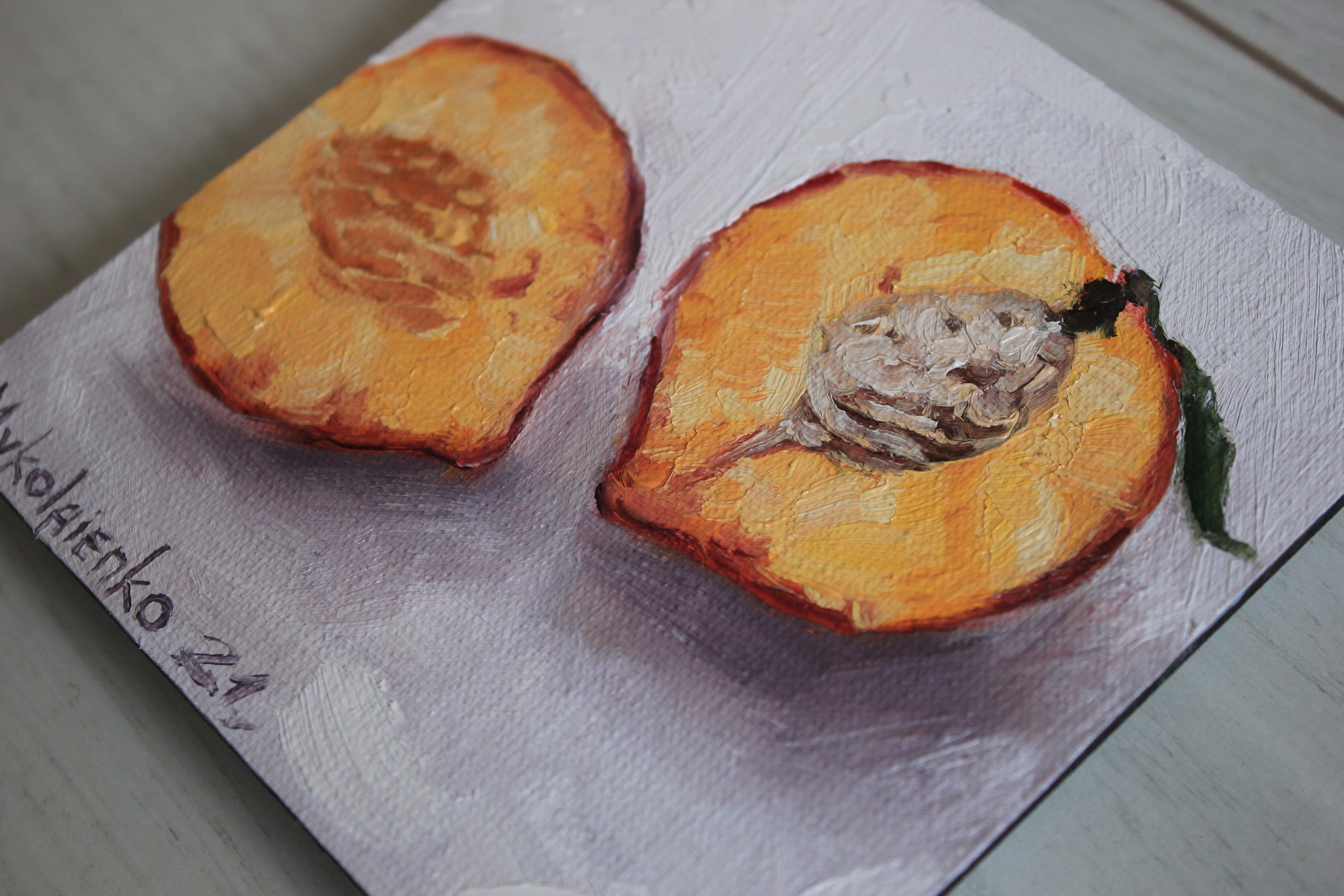 Peach Oil Painting Original Peach Art Fruit Still Life | Etsy