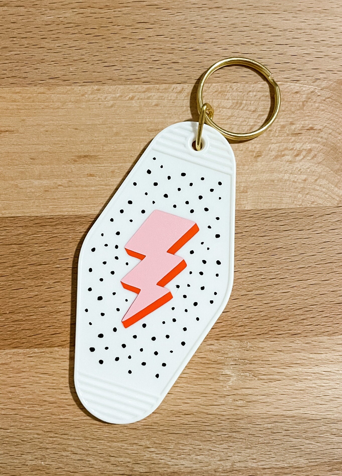 Retro Lightning Bolt Motel Keychain White With Pink and Red Lightning ...