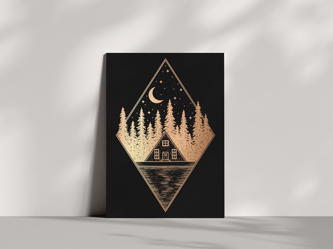 Cosmic Cabin in the Forest at Night Foiled Large Print 8.5x11 - Home ...