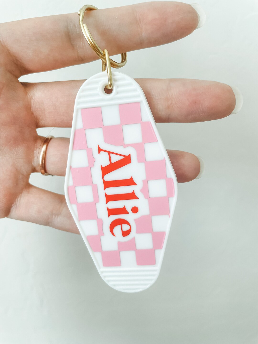 Personalized Motel Keychain With Name - White With Red Retro Text ...