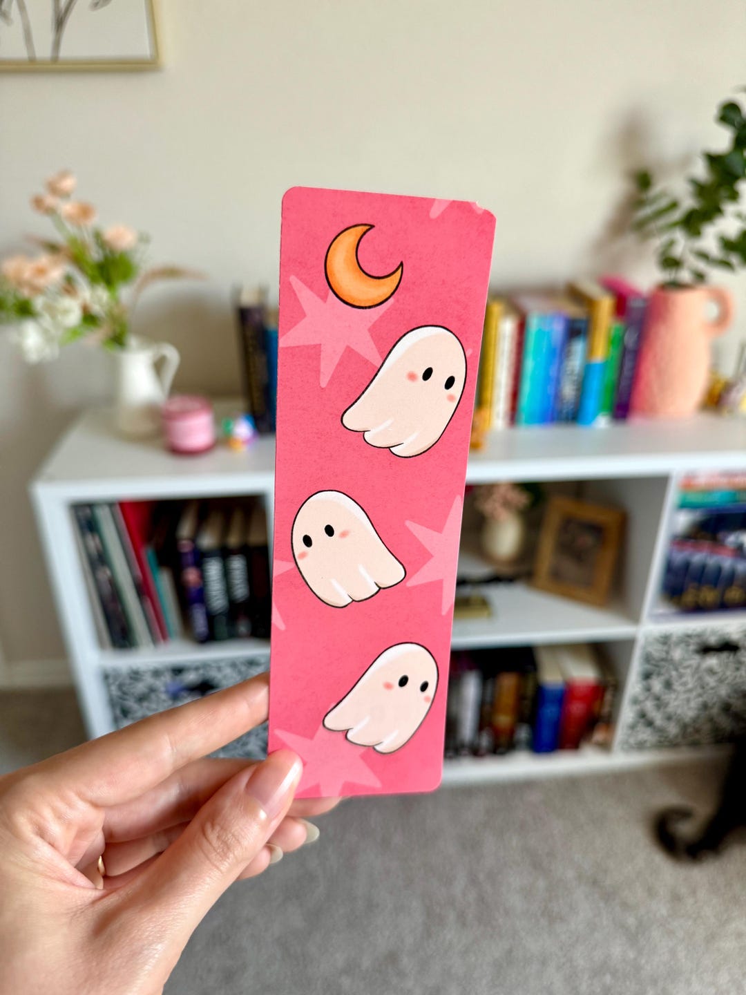 Pink Ghost Bookmark - Paper Halloween Bookmark Hand Illustrated by ...