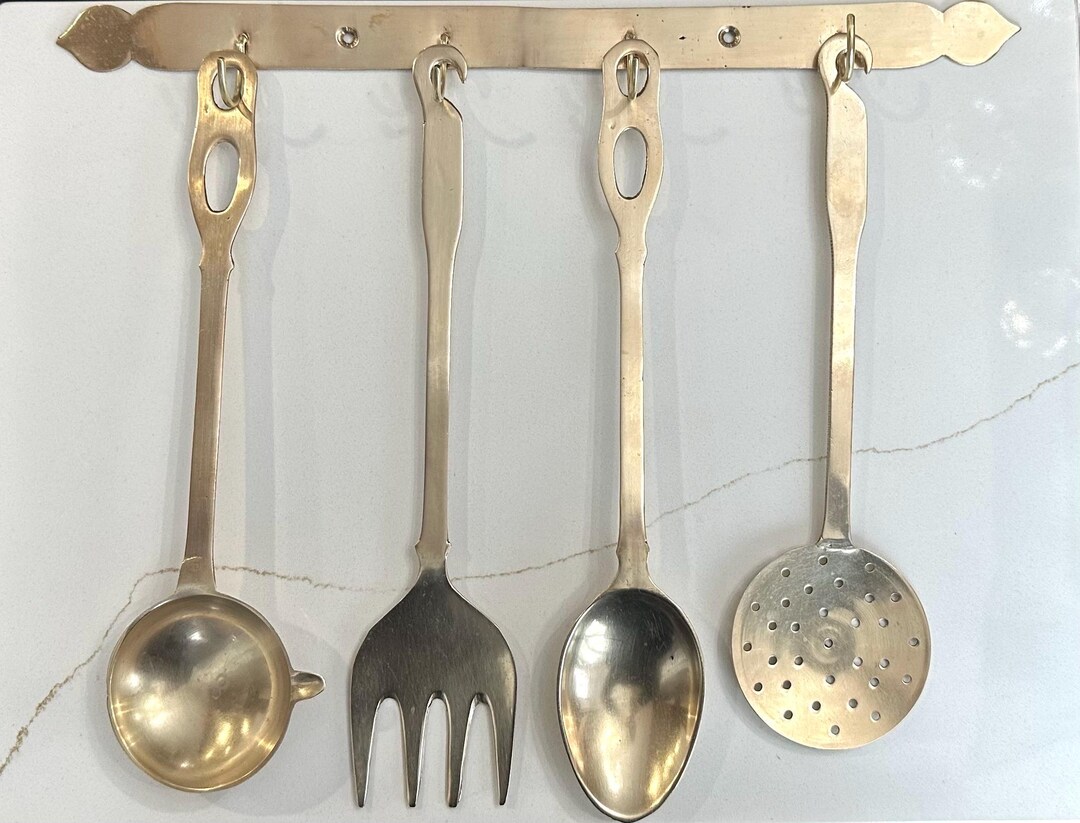 Vintage Brass Hanging Kitchen Utensils Set - Etsy