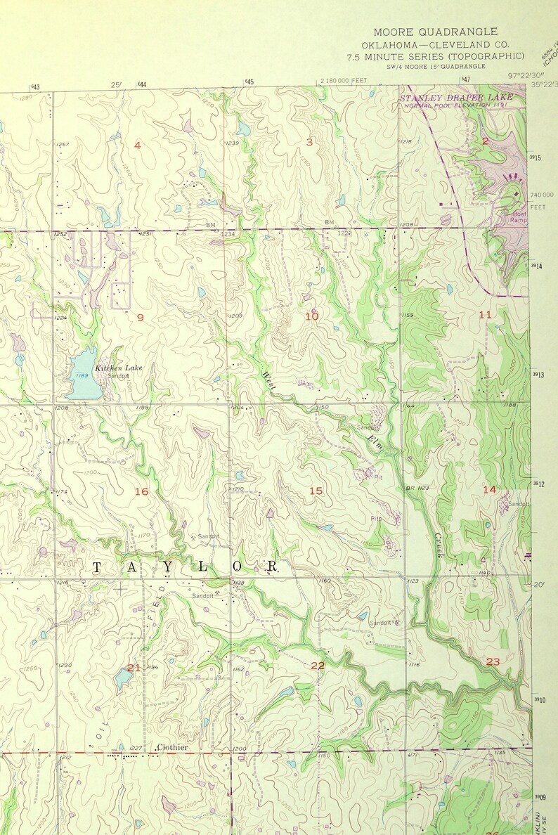 Moore Map of Taylor Oklahoma Art Print Wall Decor Large | Etsy