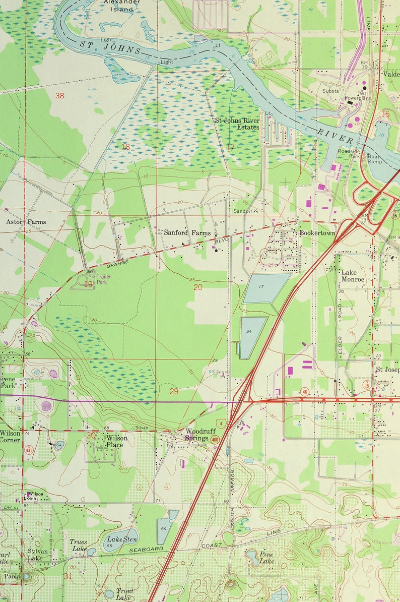 Sanford Map of Lake Monroe Florida Art Print Wall Decor LARGE - Etsy