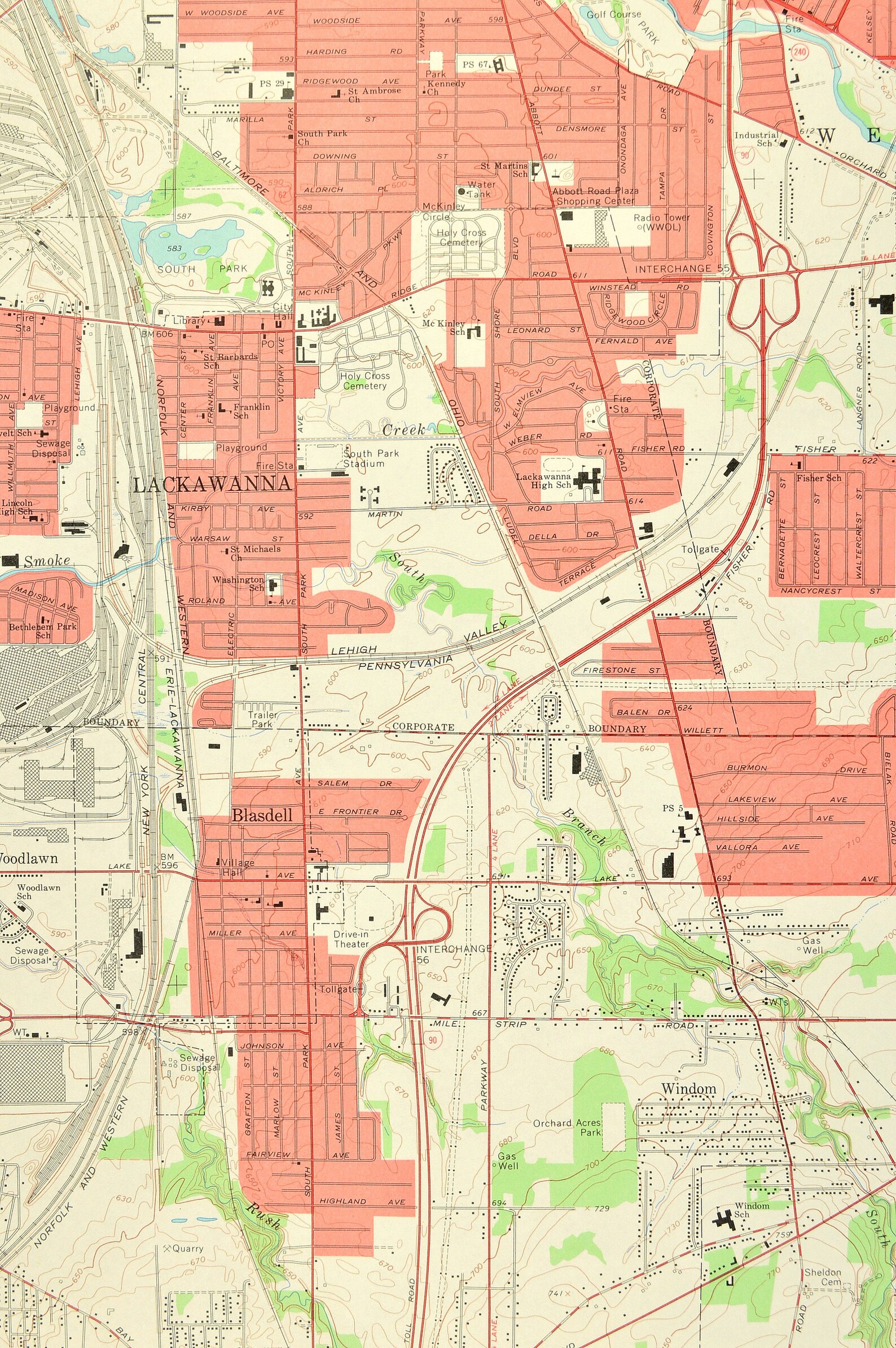 Buffalo Map of Lacawanna LARGE Topographic Survey West Seneca Athol ...