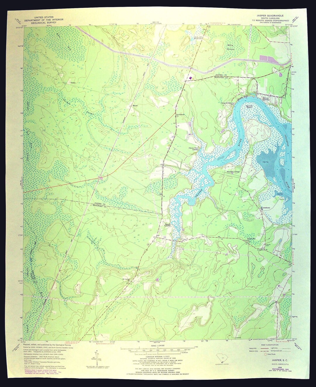 Baileys Landing Map of Jasper County South Carolina Wall Art LARGE ...