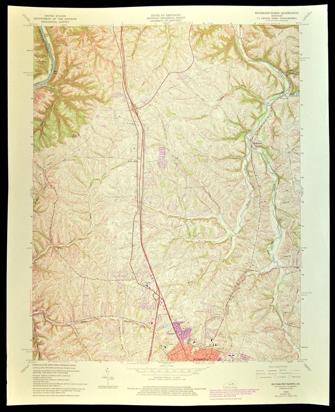Richmond Map of Arlington Kentucky Print Wall Decor LARGE Topographic ...