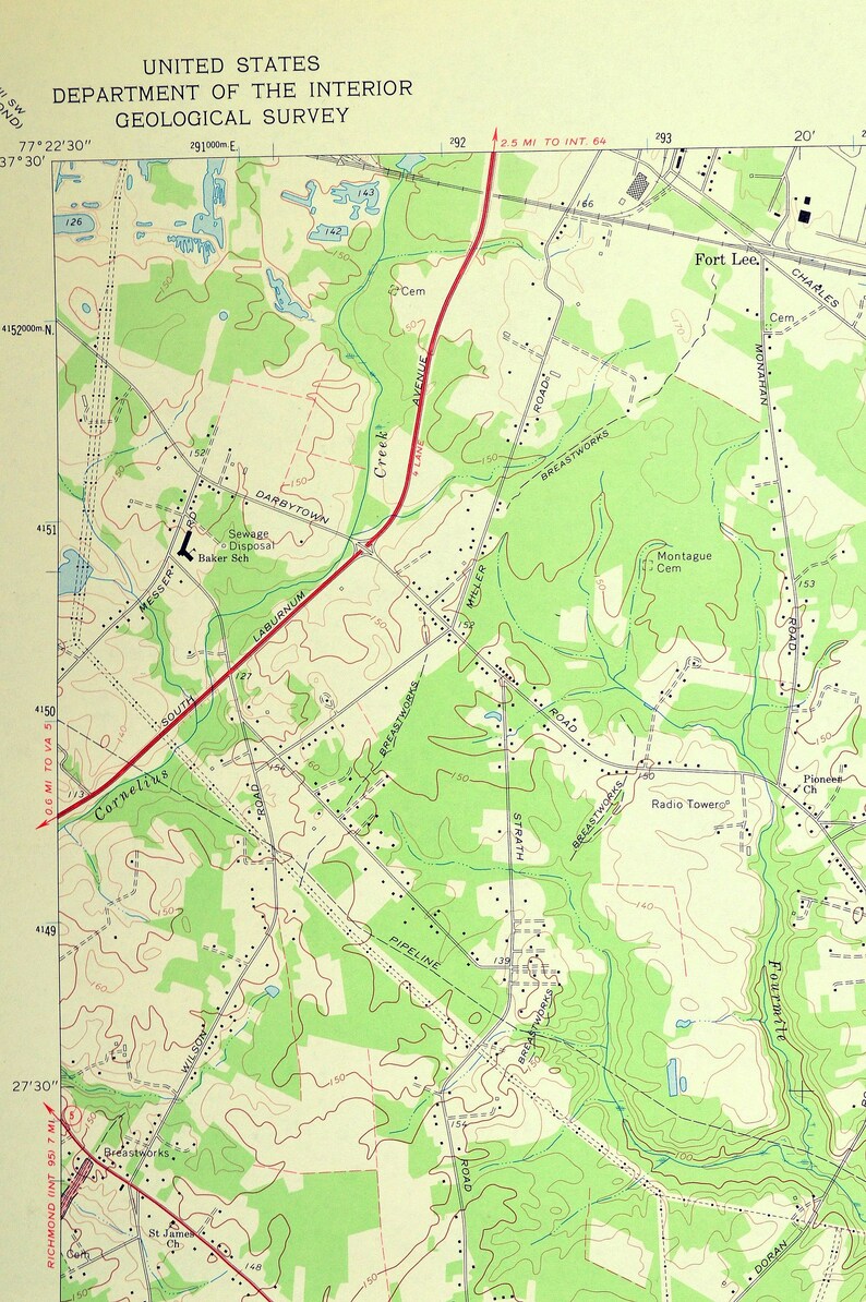 Varina Map of Fort Lee Virginia Print Wall Art Decor LARGE | Etsy