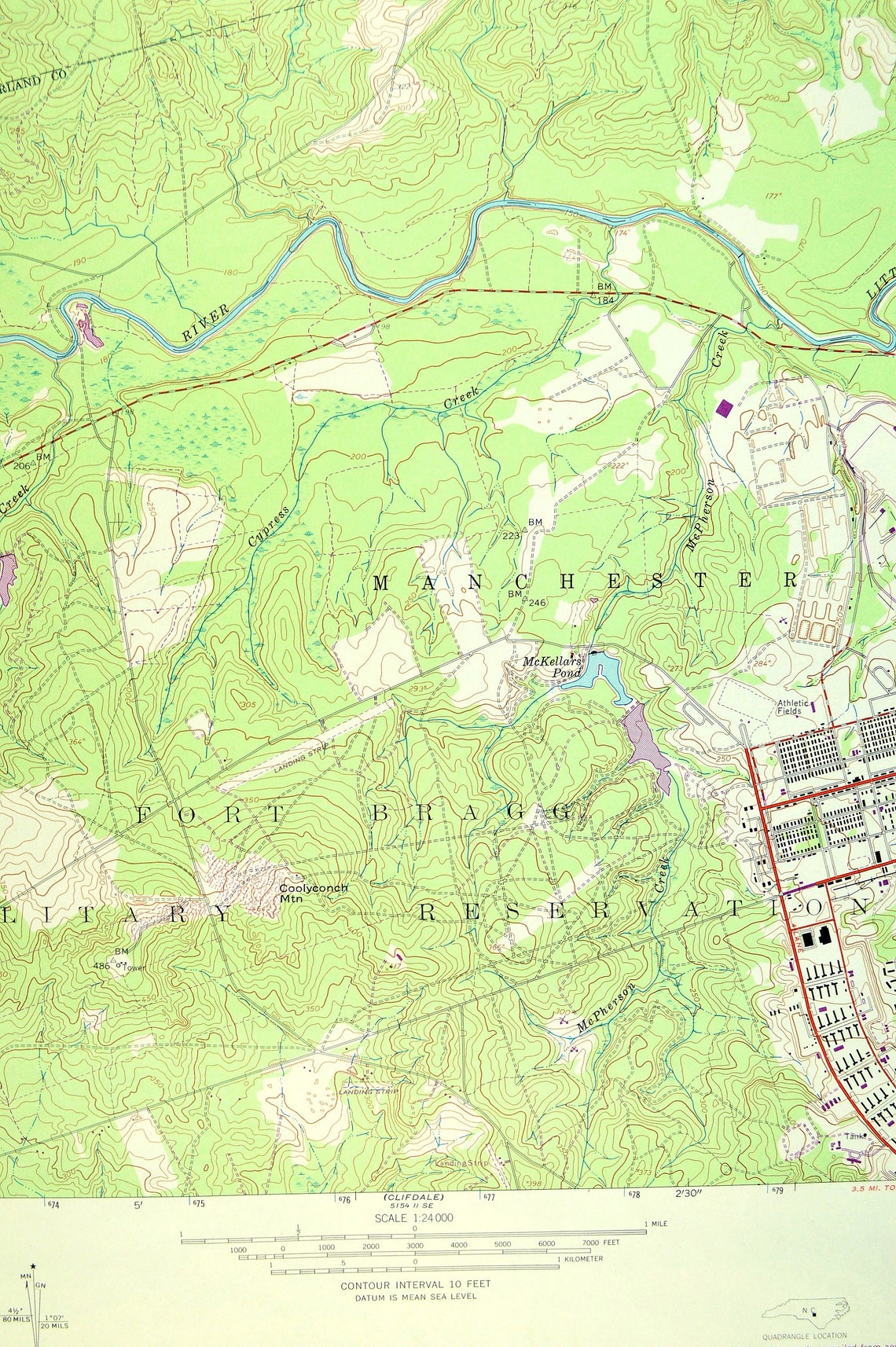 Overhills Map of Fort Bragg North Carolina LARGE Topographic | Etsy