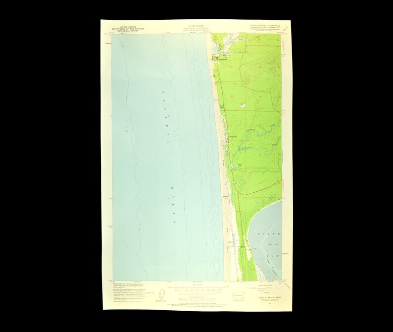 Copalis Beach Map of Ocean City Washington Print Wall Decor LARGE State ...