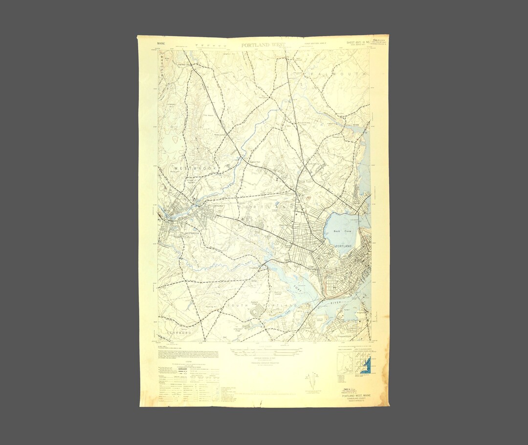 South Portland Maine Map of Portland Maine Wall Art LARGE Topographic ...
