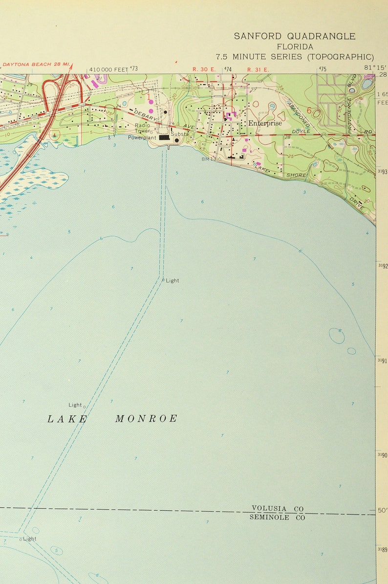 Sanford Map of Lake Monroe Florida Art Print Wall Decor LARGE - Etsy