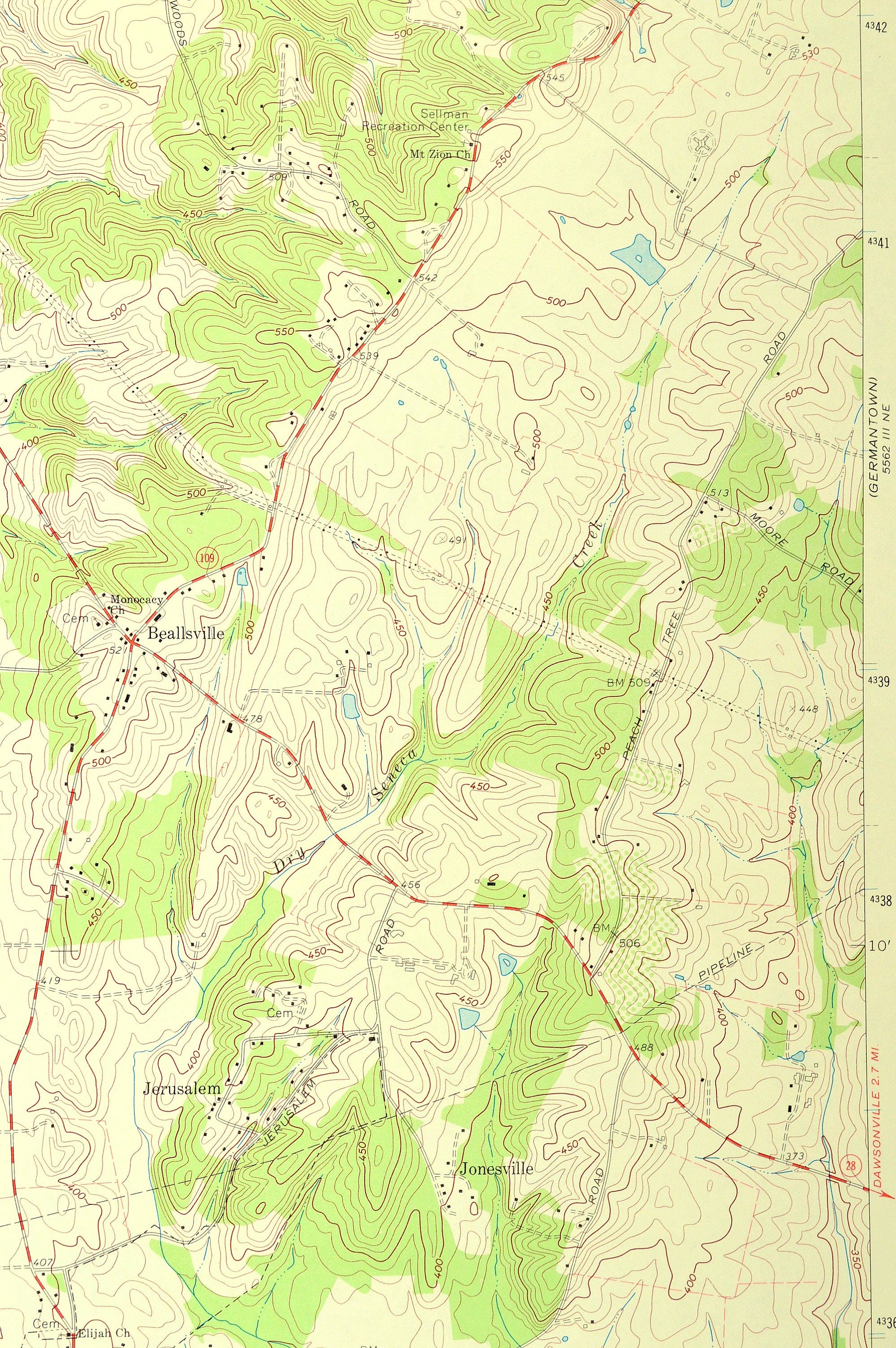 Poolesville Map of Dickerson Virginia Wall Art Print LARGE Topographic ...