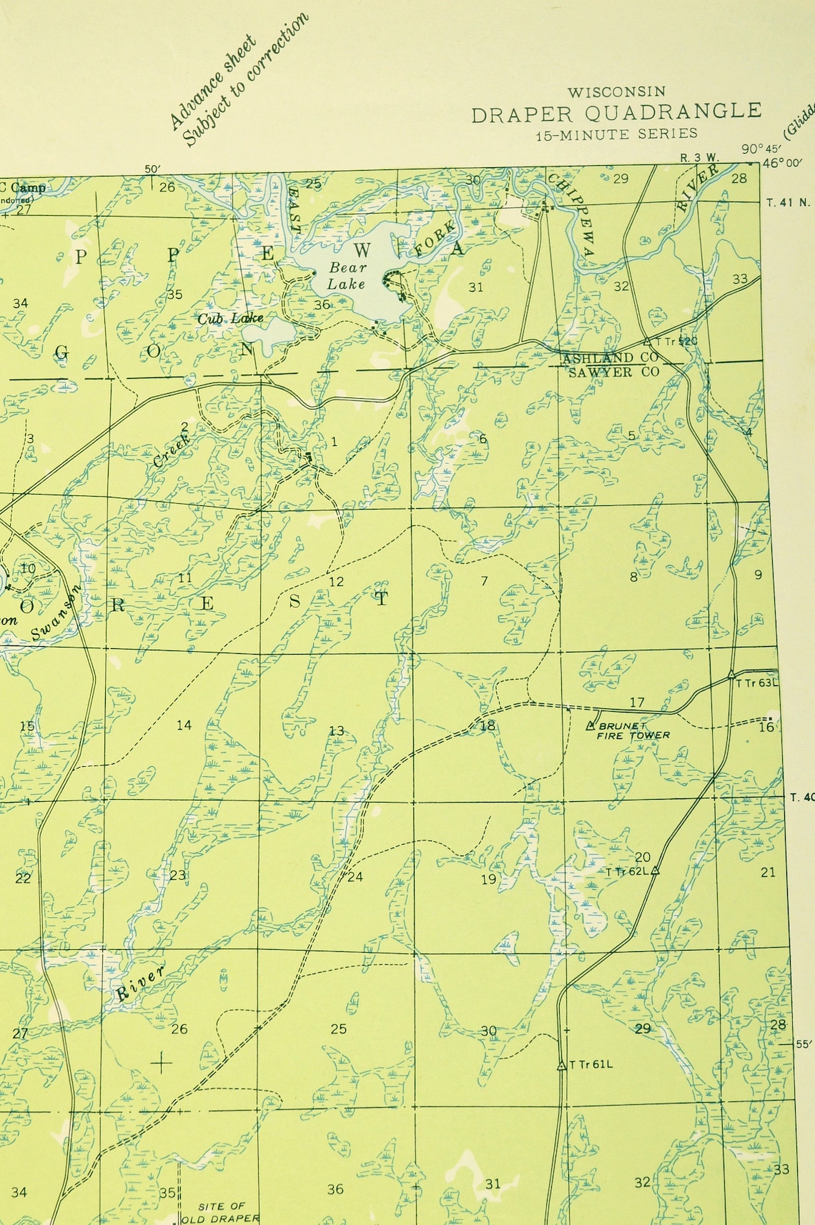 Loretta Wisconsin Map of Draper LARGE Topographic Survey | Etsy