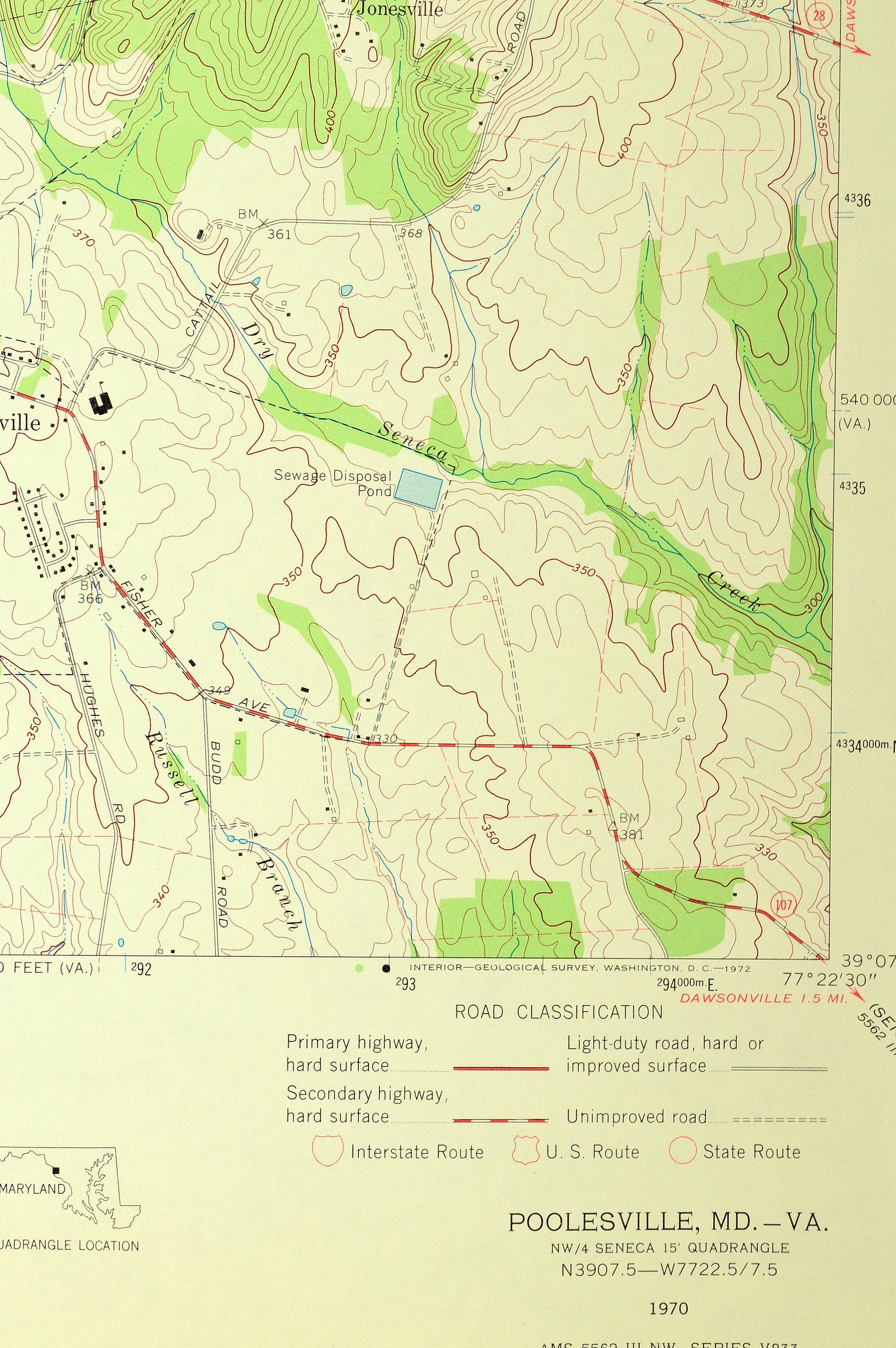 Poolesville Map of Dickerson Virginia Wall Art Print LARGE Topographic ...