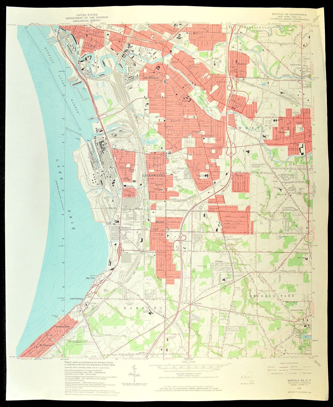 Buffalo Map of Lacawanna LARGE Topographic Survey West Seneca Athol ...