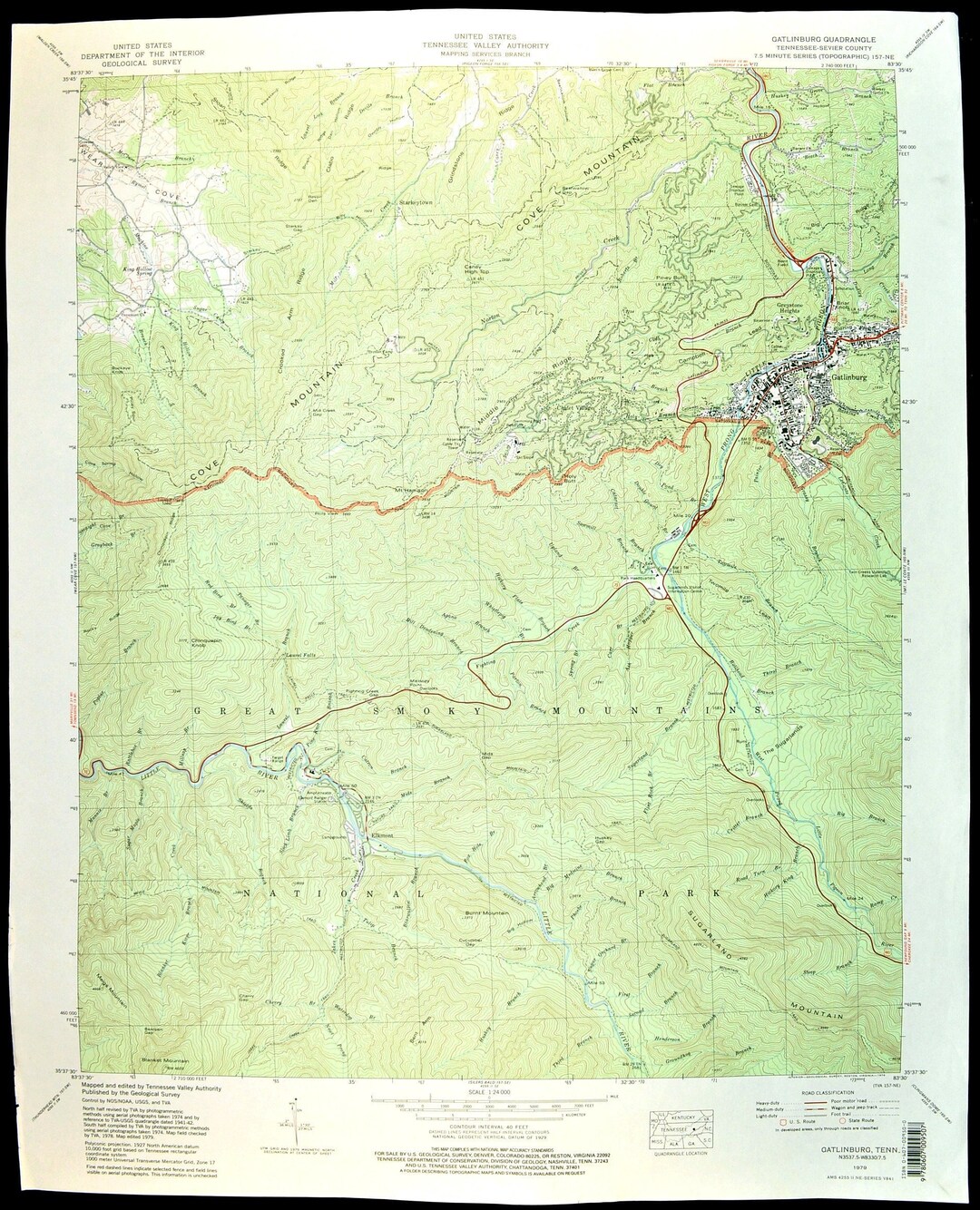 Gatlinburg Map of Sevier County Tennessee Art Print Wall Decor LARGE ...