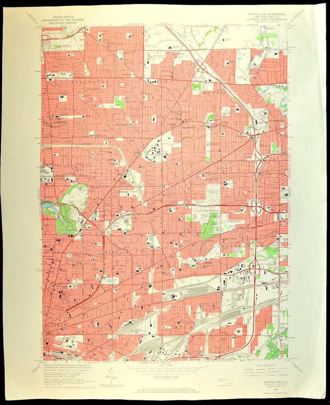 Buffalo New York Map LARGE Topographic Survey Cheektowaga Tonawanda ...