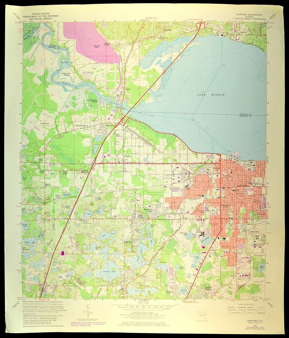 Sanford Map of Lake Monroe Florida Art Print Wall Decor LARGE - Etsy