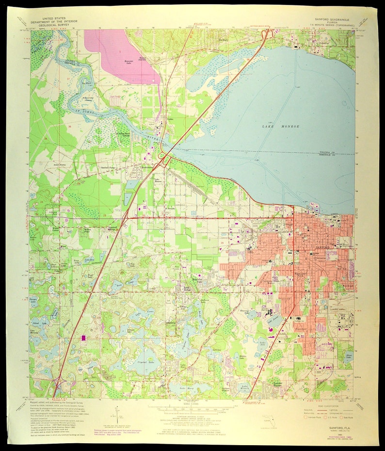 Sanford Map of Lake Monroe Florida Art Print Wall Decor LARGE - Etsy