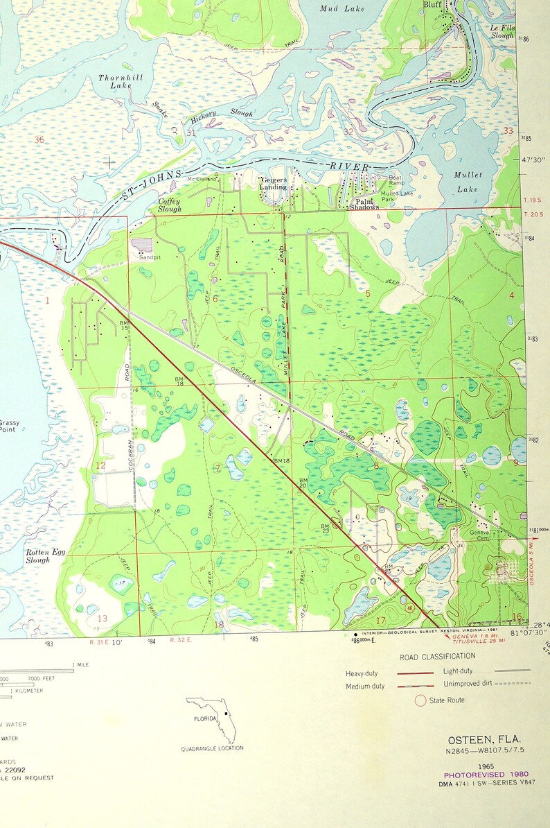 Osteen Map of Midway Florida Wall Art LARGE Topographic Survey Canaan ...