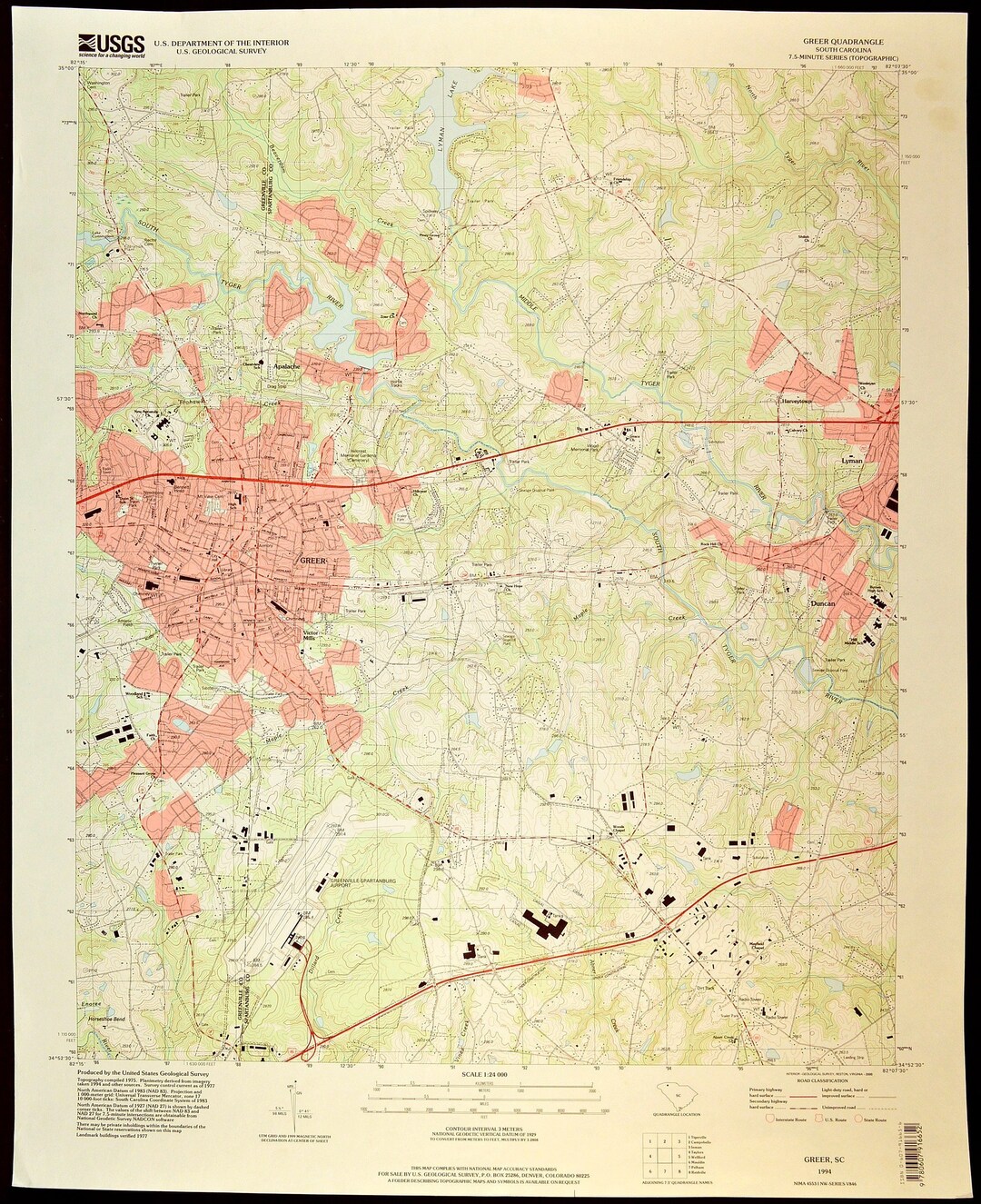 Greer Map of Greenville County South Carolina Art Print Wall Decor ...