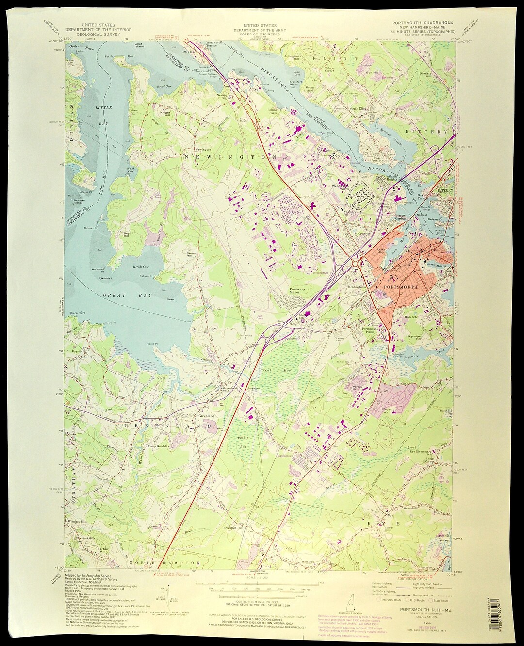 Portsmouth Map of Rockingham County New Hampshire Art Print Wall Decor ...