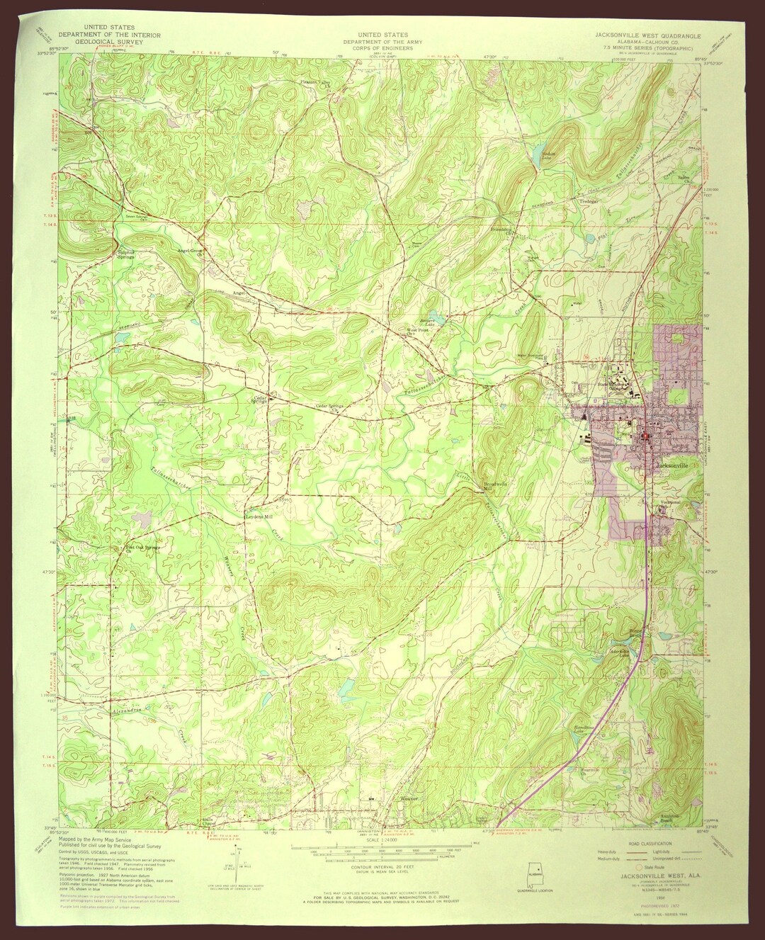 Jacksonville Alabama Map of Calhoun County LARGE Topographic USGS ...